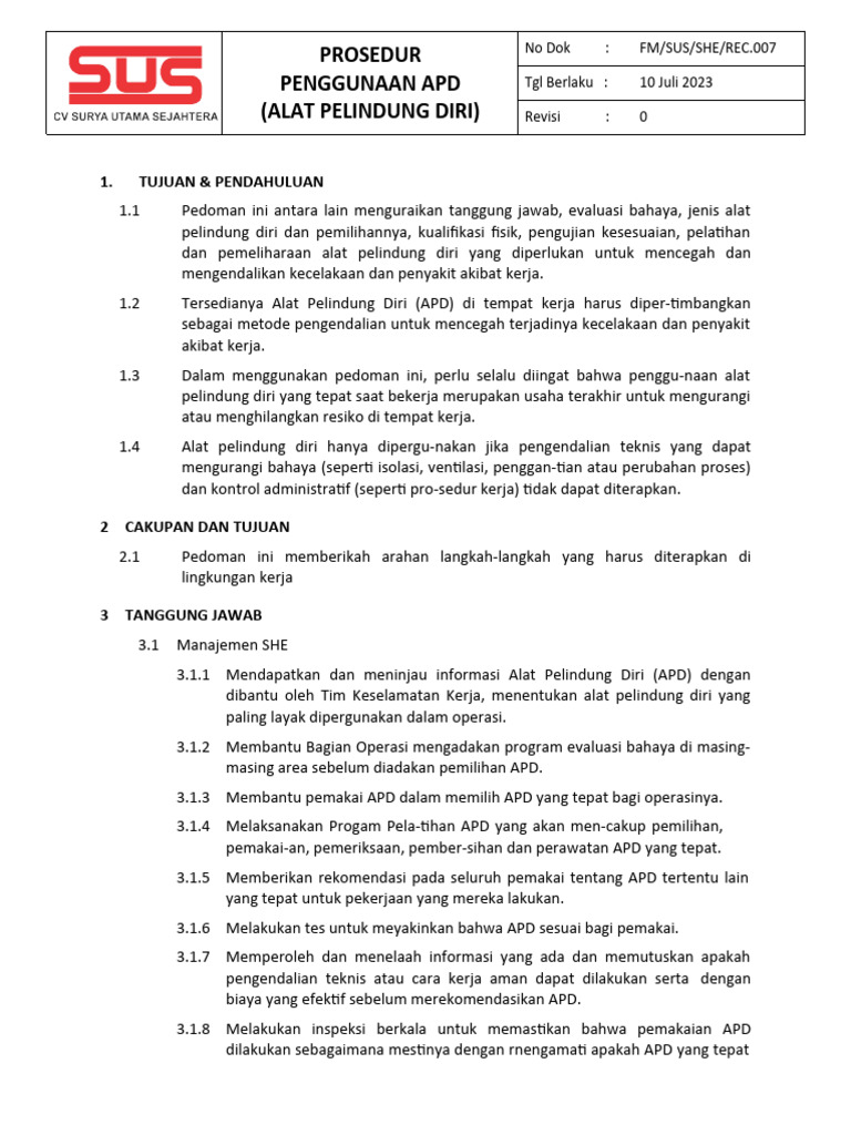 Prosedur Tentang Alat Pelindung Diri Apd | PDF