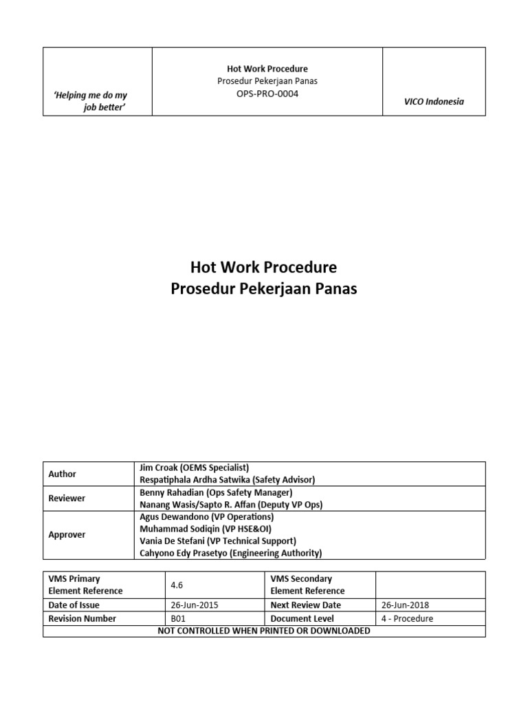 Hot Work Procedure PDF Free | PDF | Loader (Equipment) | Combustion