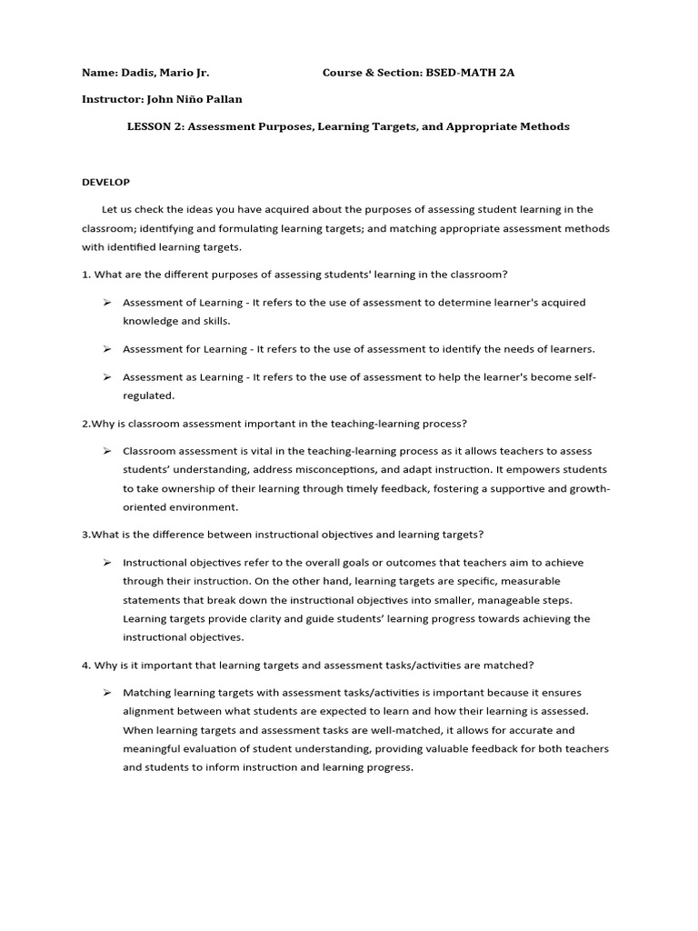 Lesson2 MarioDadis | PDF | Educational Assessment | Learning