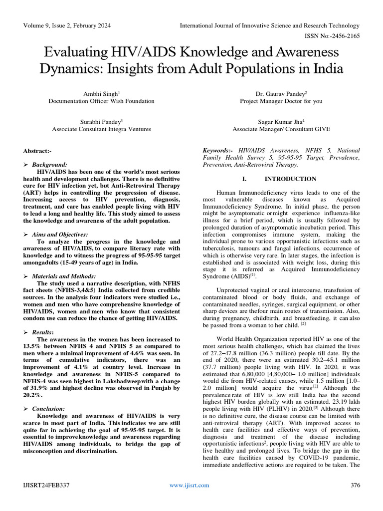 Evaluating HIV/AIDS Knowledge and Awareness Dynamics: Insights from Adult Populations in India ...