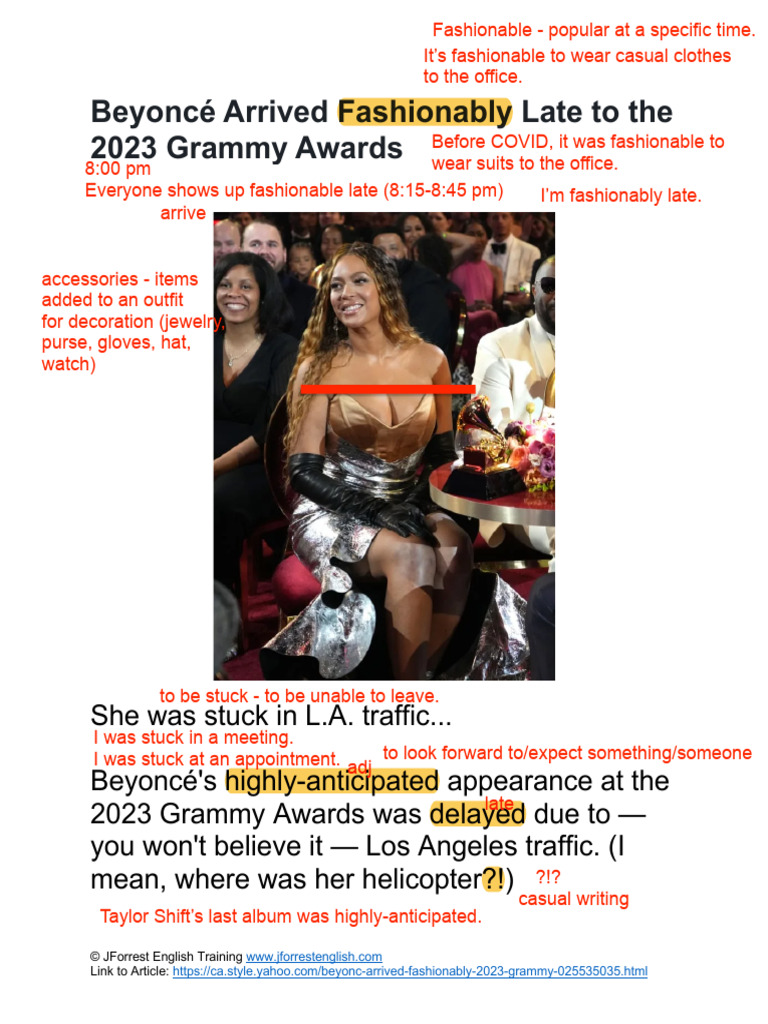 Beyoncé Arrived Fashionably Late To The 2023 Grammy Awards Article By