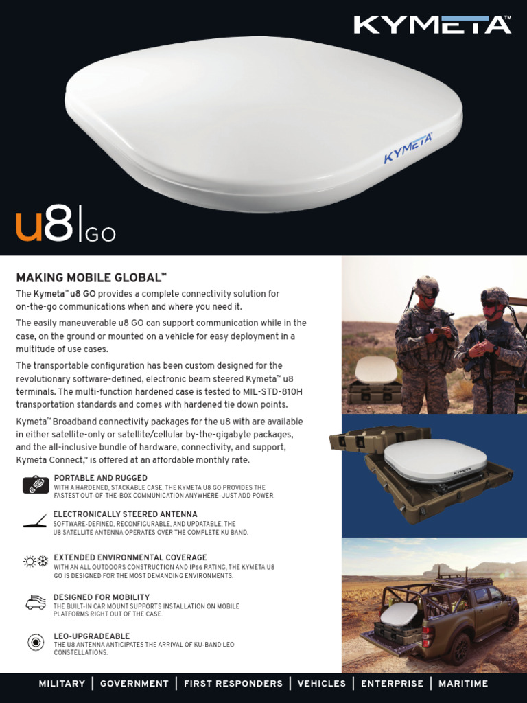700 00125 000 RevC Kymeta U8 GO Product Sheet | PDF | Communications ...