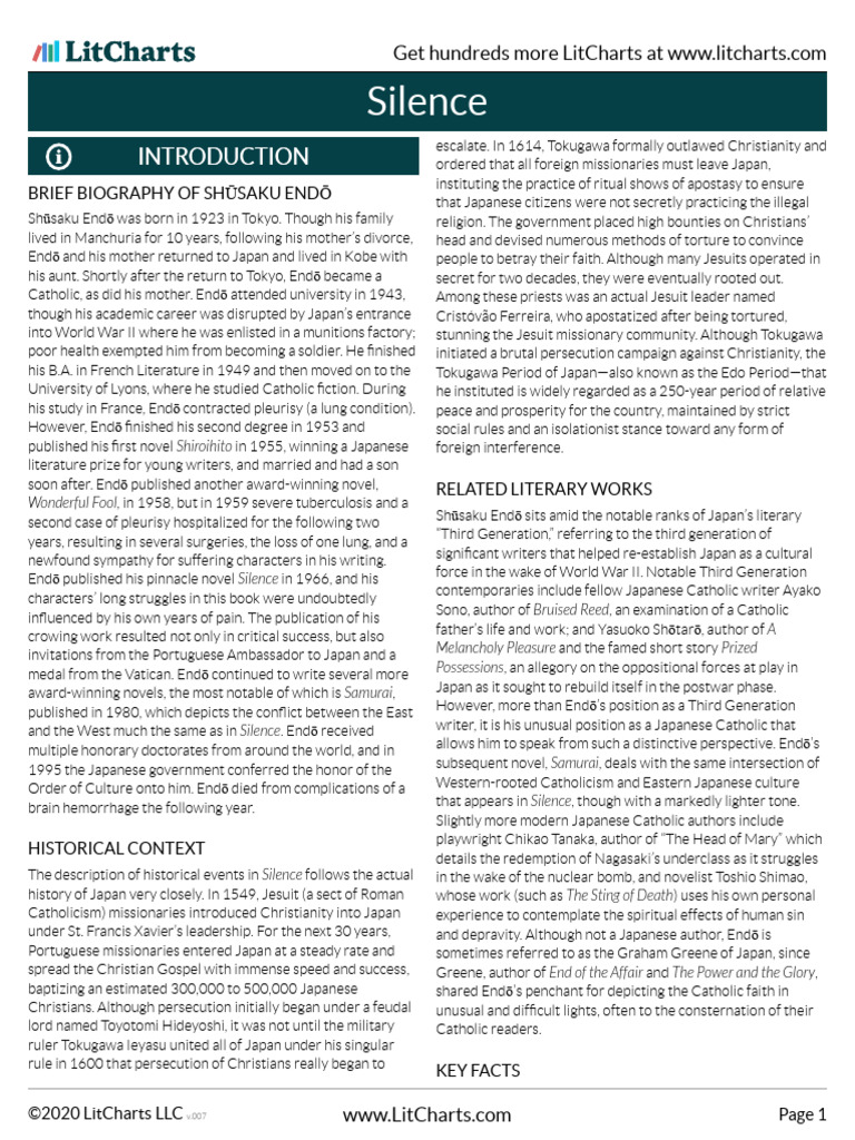 Silence LitChart | PDF | Apostasy | Jesus