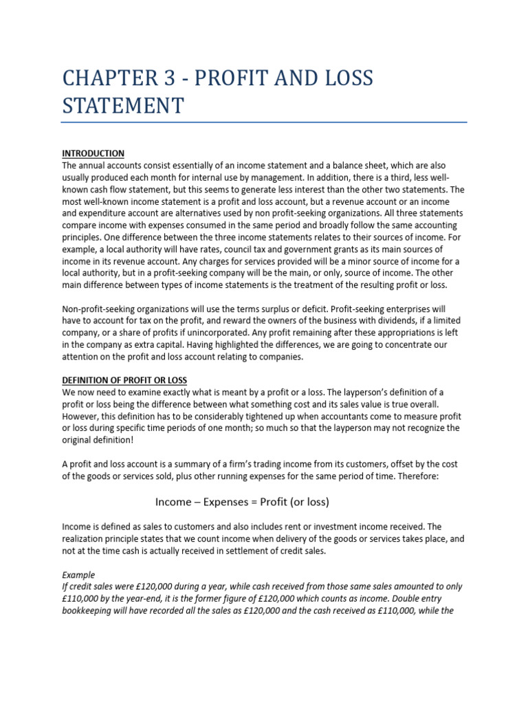 CHAPTER 3 - PROFIT AND LOSS STATEMENT | PDF | Depreciation | Income ...