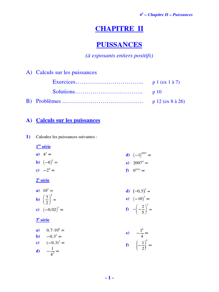Calcul des puissances en mathématiques | PDF