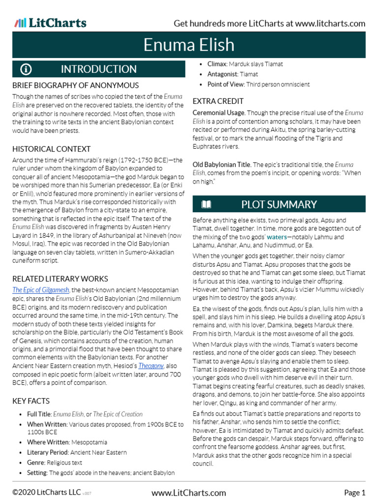 Enuma Elish LitChart | PDF | Mesopotamian Mythology | Comparative Mythology