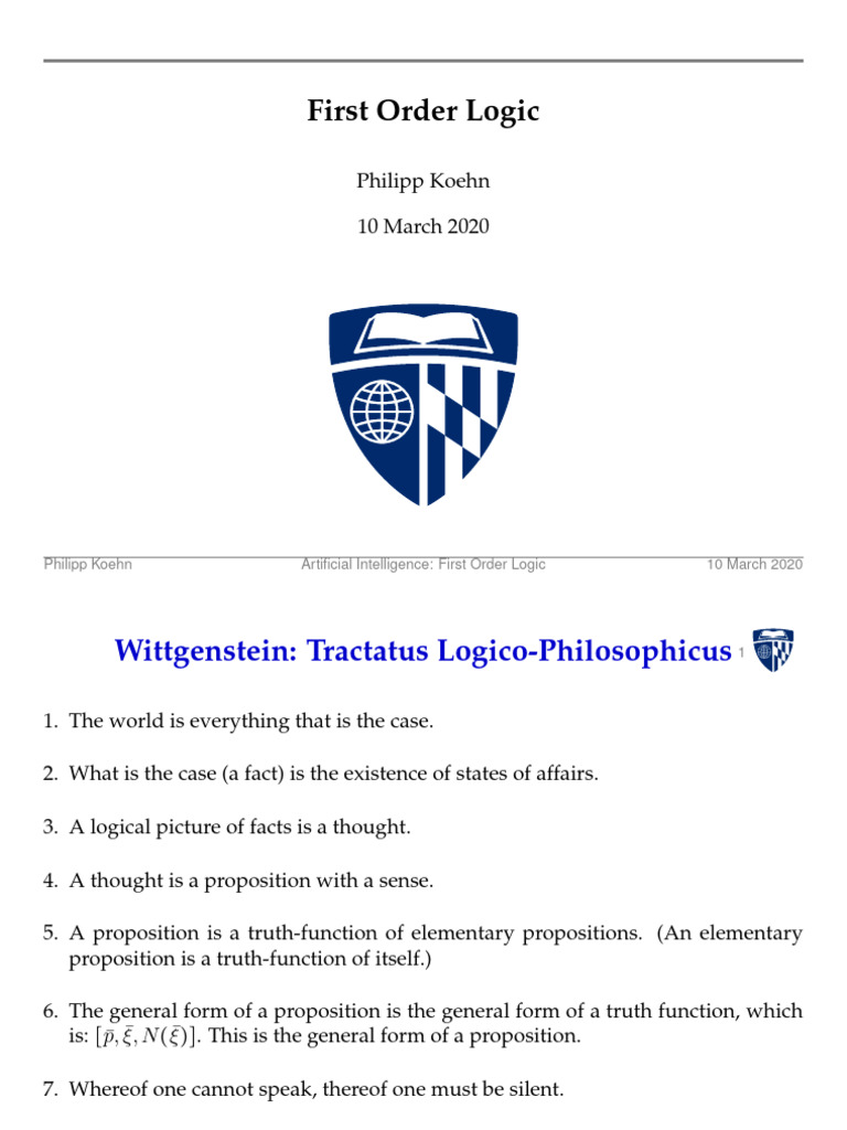 Lecture First Order Logic | PDF | First Order Logic | Interpretation (Logic)