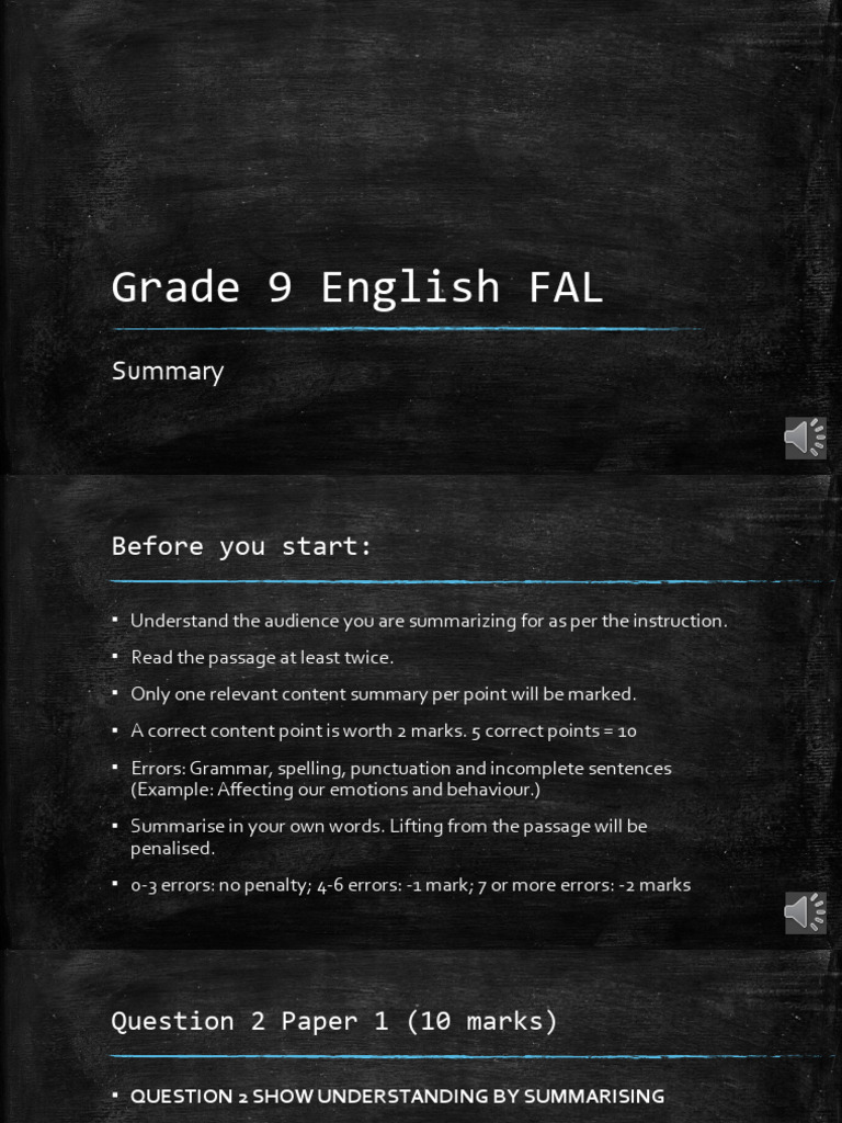 Grade 9 English FAL Summaries | PDF