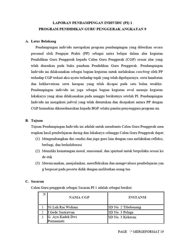 Laporan Pendampingan Individu 1 | PDF