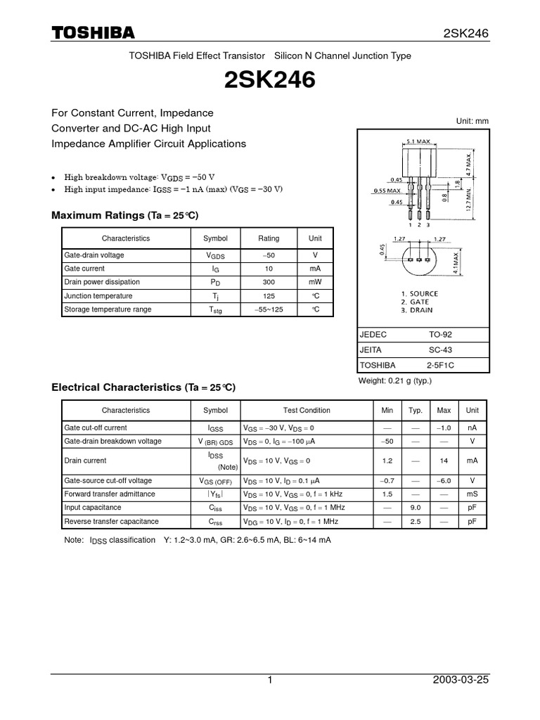 2SK246 Datasheet | PDF | Reliability Engineering | Field Effect Transistor