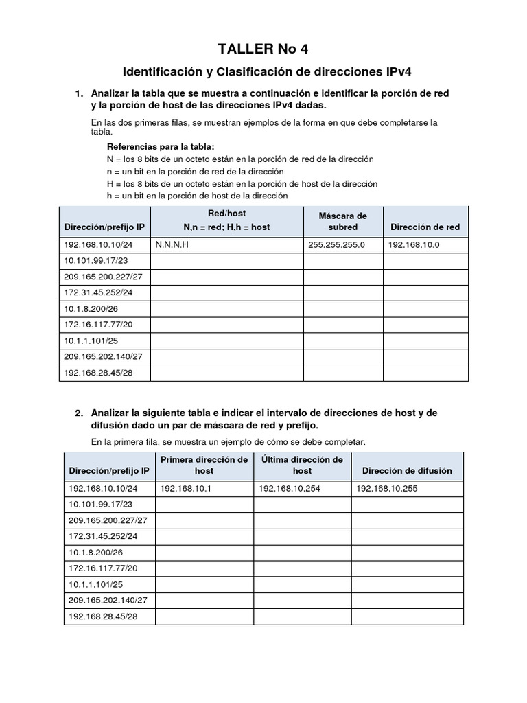 TALLER No 4 - INF3510A | PDF | Dirección IP | Arquitectura de Computadores