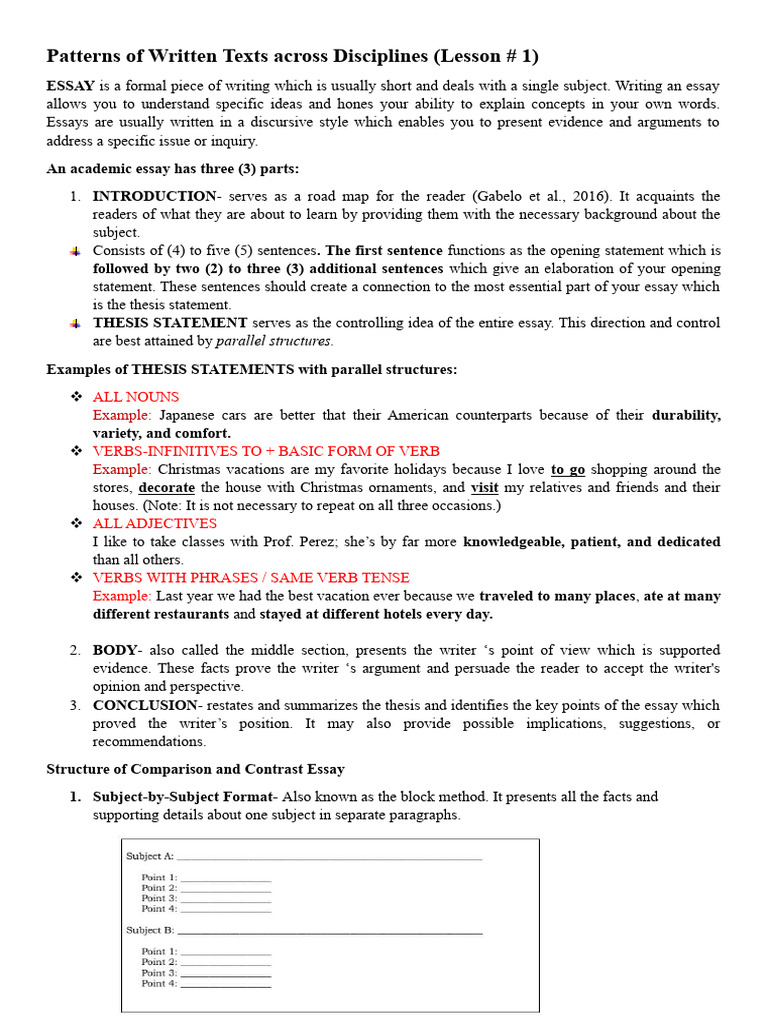 Q3 LESSON 1 Patterns of Written Texts Across Disciplines | PDF | Essays ...