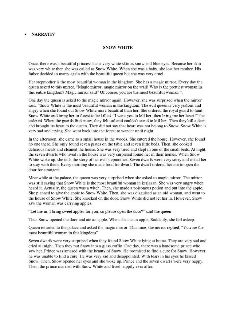 Teks Narrativ Snow White Kelompok 5 Pdf Snow White German Folklore