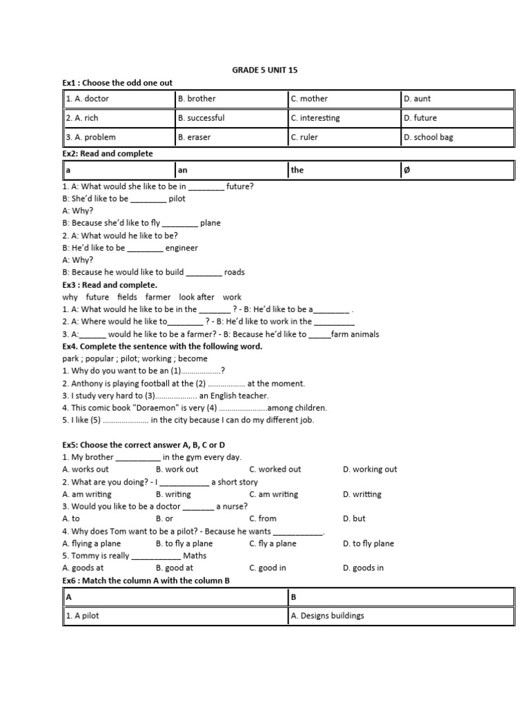 Grade 5 Unit 15 - Exercise | PDF