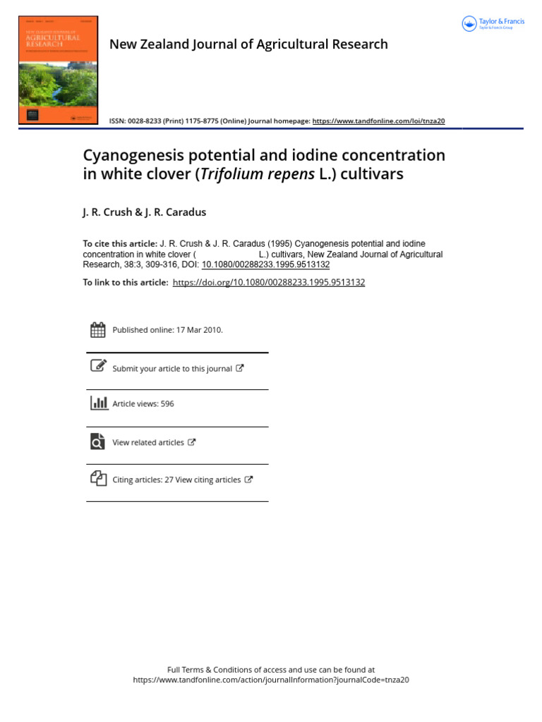 Cyanogenesis Potential and Iodine Concentration in White Clover ...