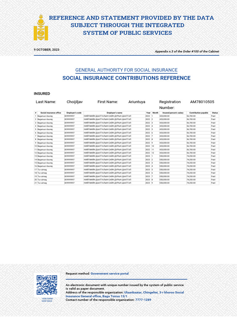 Reference and Statement Provided by The Data Subject Through The ...