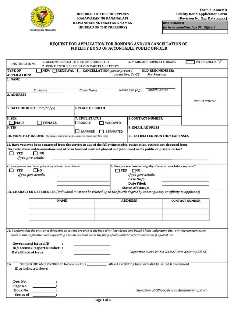 Fidelity Bond Application Form G57 1 | PDF