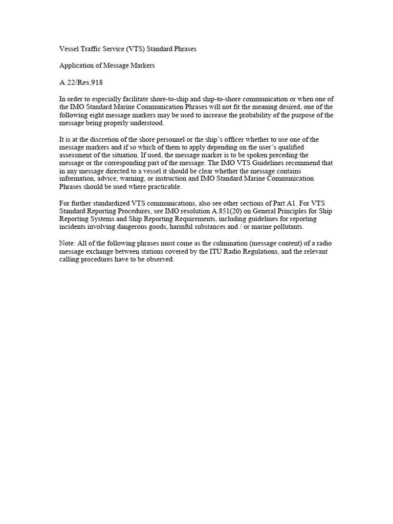 VTS Standard Phrases Guide | PDF | Technology & Engineering