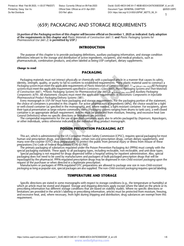 〈659〉 Packaging and Storage Requirements USP | PDF | Over The Counter ...