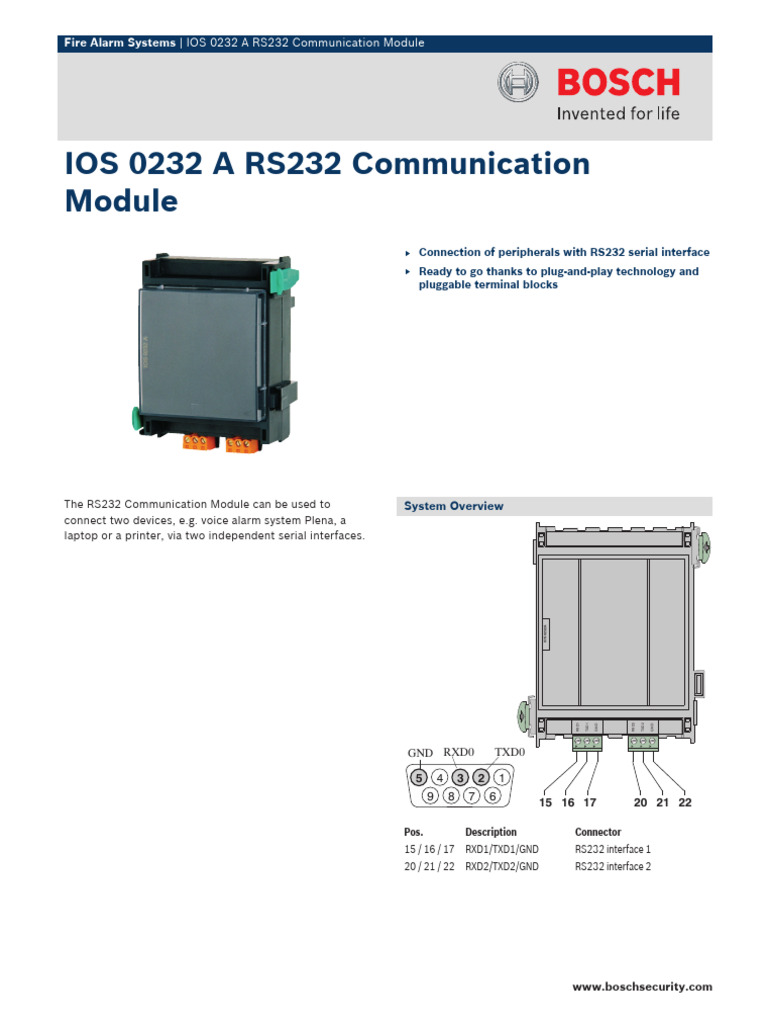 IOS 0232 A RS232 Communication Module - Data Sheet | PDF ...