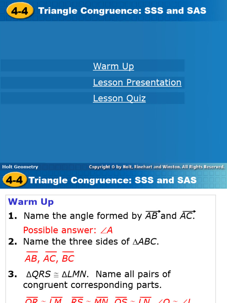 Triangle Congruence: SSS and SAS Guide | PDF | Triangle | Euclidean ...