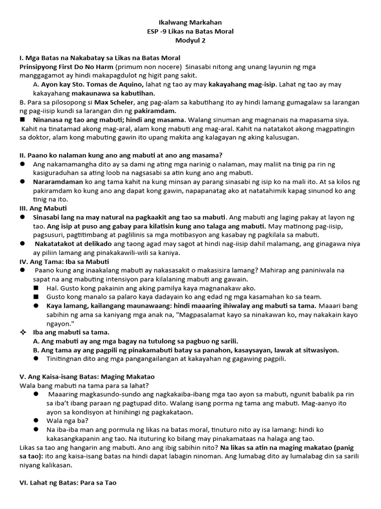 Batas Moral OutlineESP | PDF
