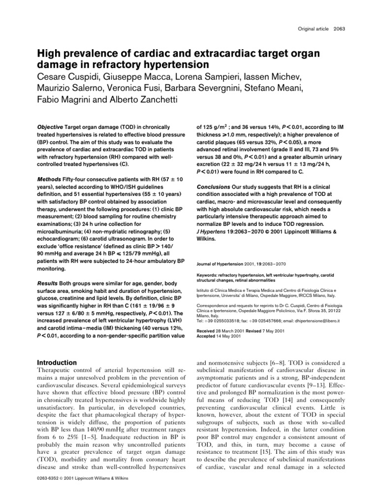 High Prevalence of Cardiac and Extracardiac Target Organ Damage in ...