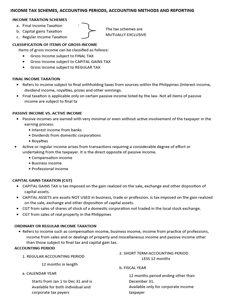 (P 1) Income Tax Schemes, Accounting Periods, Accounting Methods and ...