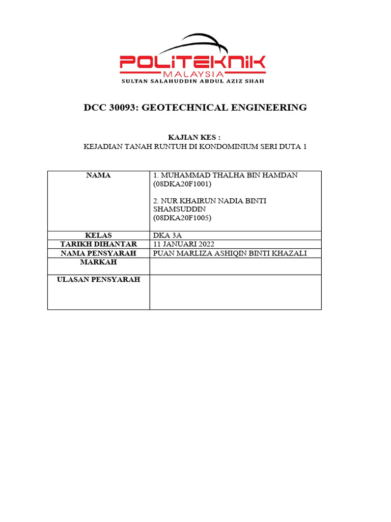 Analisis Gelongsoran Tanah di Duta 1 | PDF