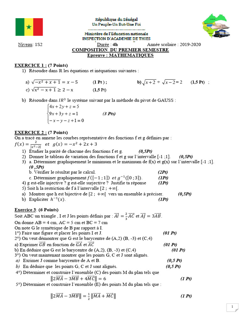 Composition Maths 1S2 Semestre 1 | PDF | Géométrie | Analyse mathématique