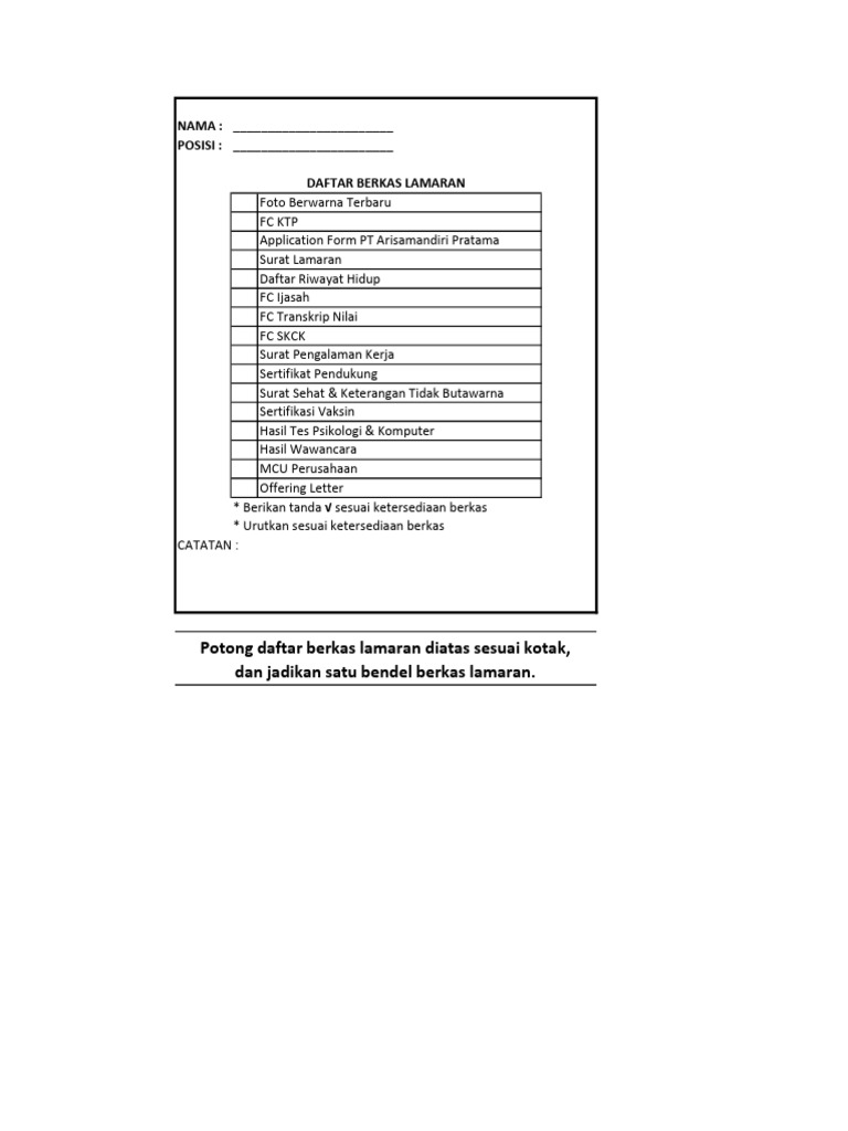 Daftar Berkas Lamaran | PDF