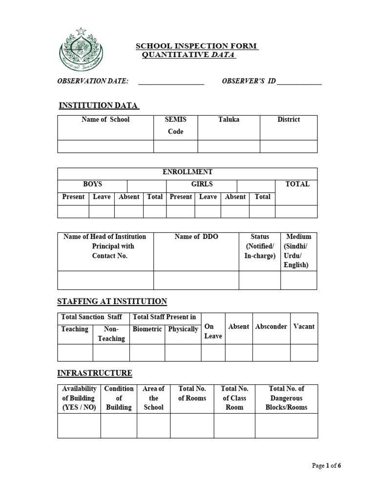 School Inspection Quantitative Data Form | PDF | Learning