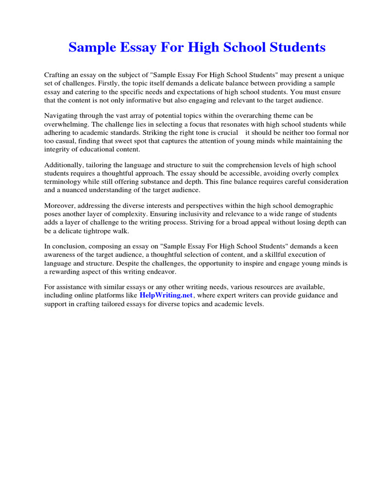 Sample Essay For High School Students | PDF | Obsessive–Compulsive Disorder | Behavioural Sciences