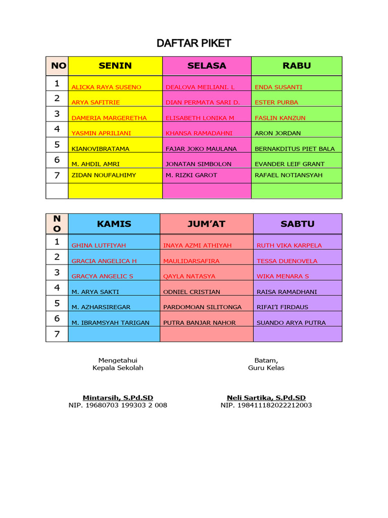 Daftar Piket | PDF