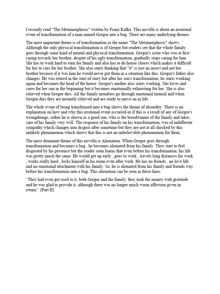 The Metamorphosis | PDF | The Metamorphosis | Psychology