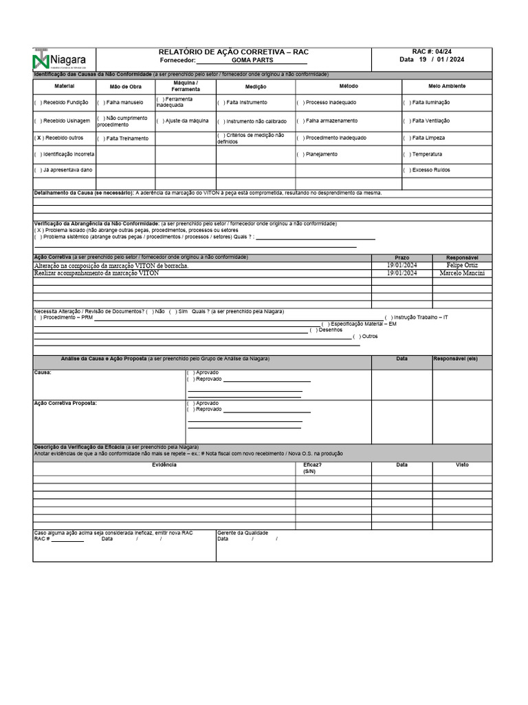 Relatório de Ação Corretiva RAC 04/24 | PDF