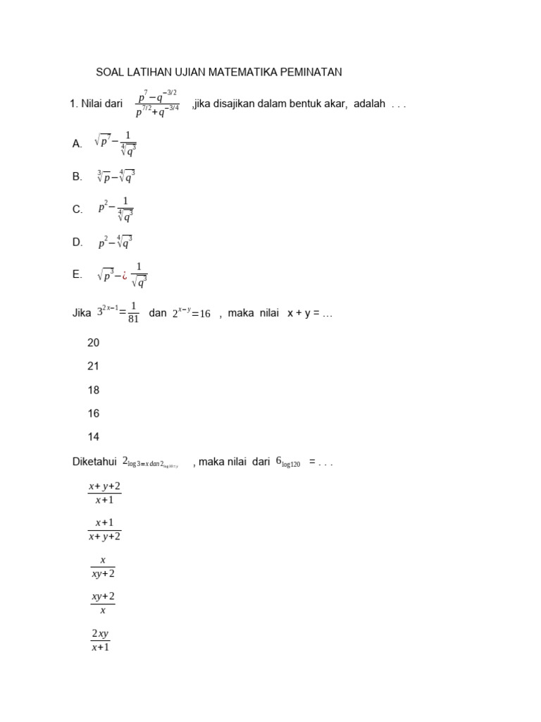 Soal Latihan Ujian Mat Minat | PDF