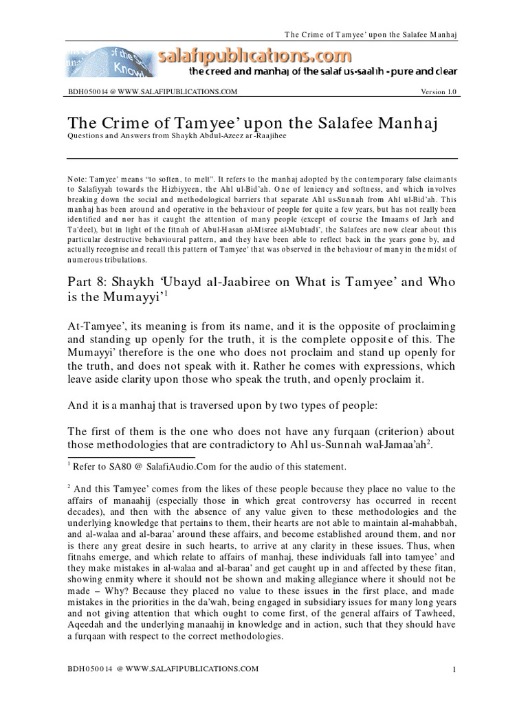 Understanding Tamyee in Salafee Manhaj | PDF | Salafi Movement ...