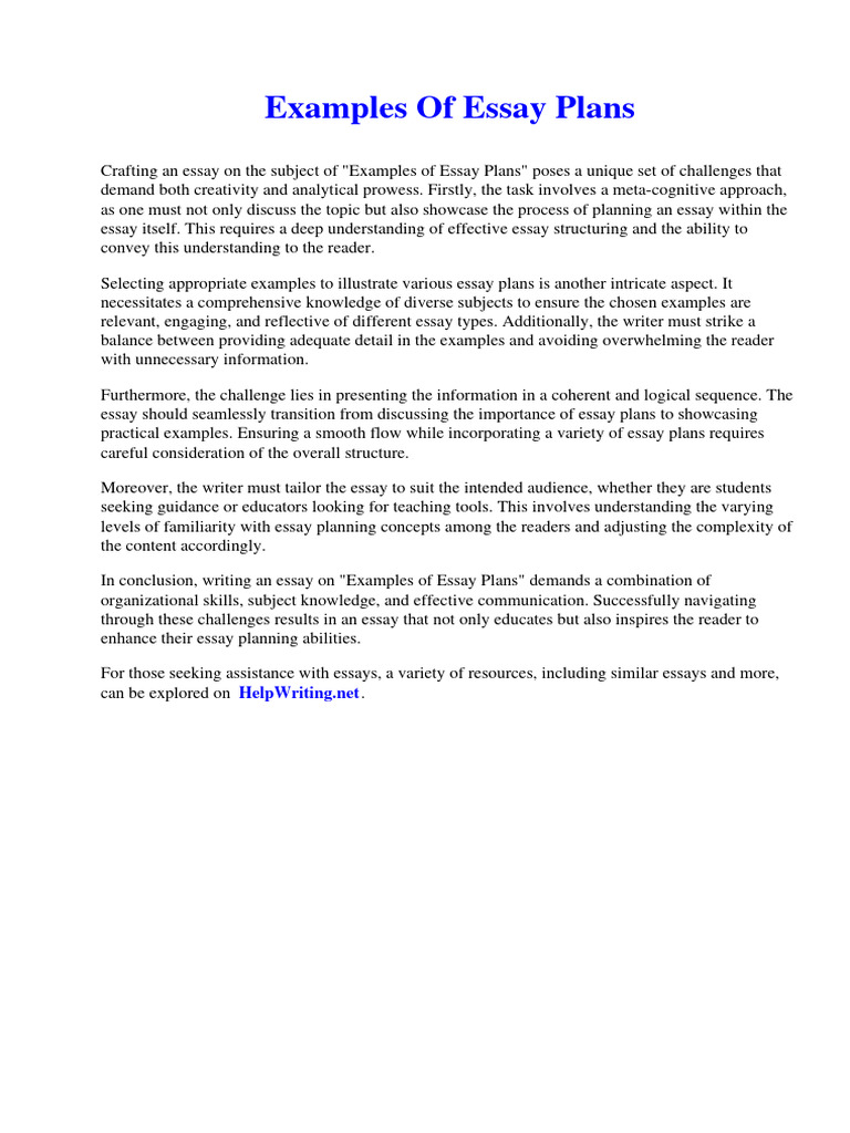 Examples of Essay Plans | PDF | Malaria | Essays