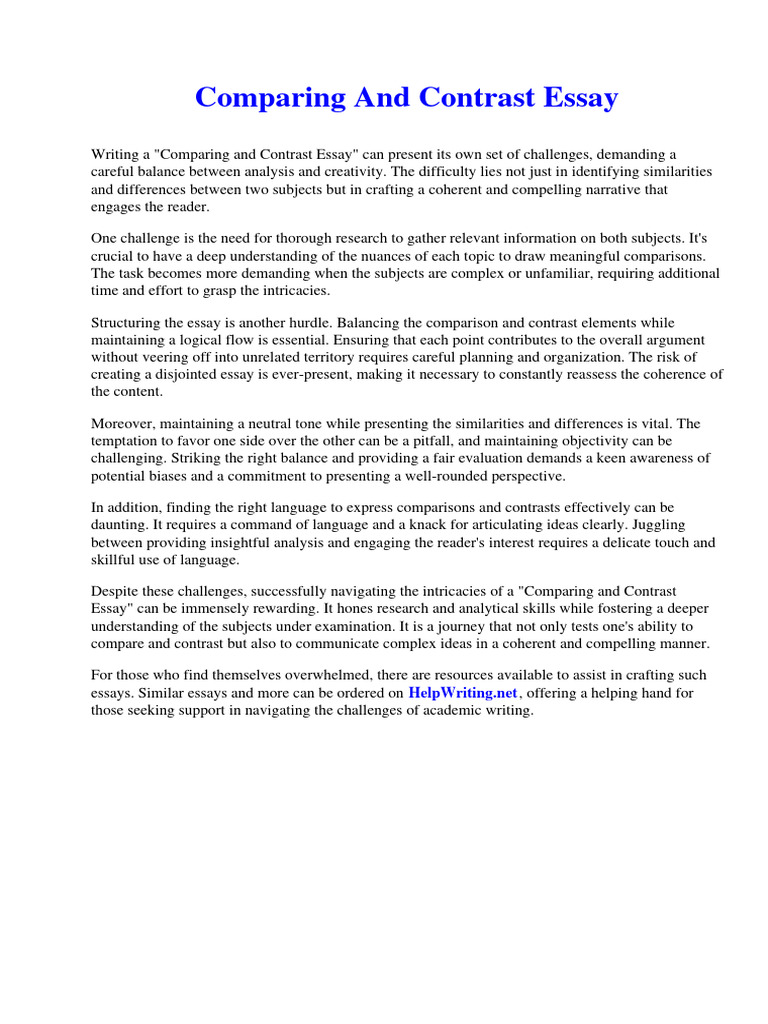 Comparing and Contrast Essay | PDF