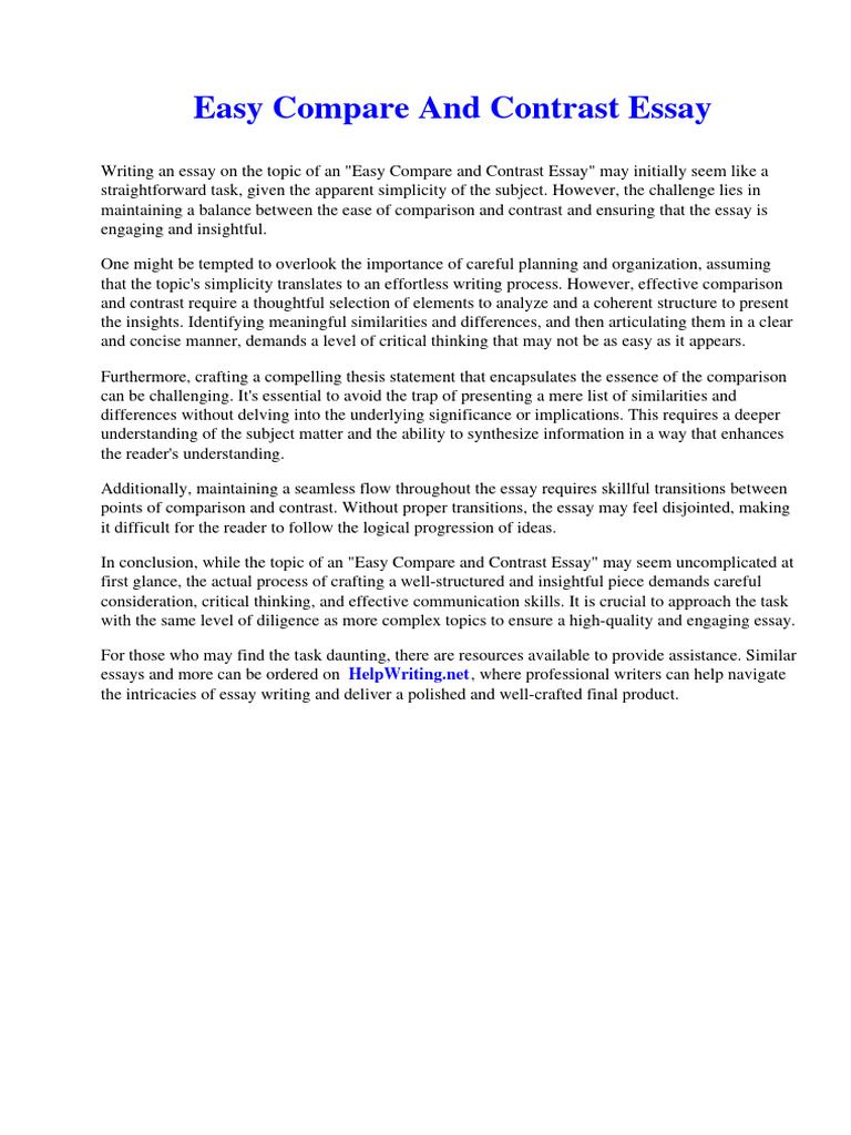 Easy Compare and Contrast Essay | PDF | Demand | The Awakening (Chopin ...