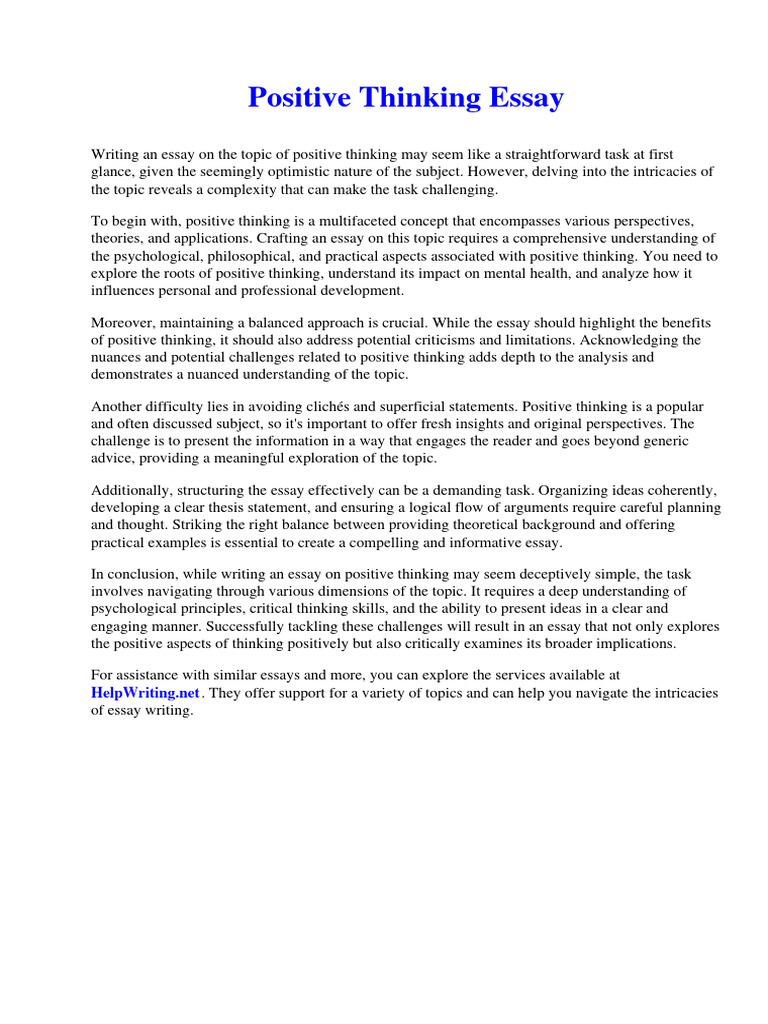 Positive Thinking Essay | PDF | Thought | Essays
