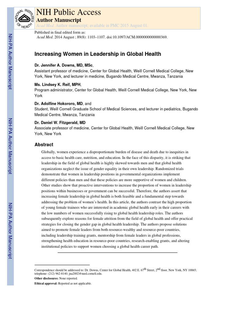 Increasing Women in Leadership in Global Health | PDF | Women's Health ...