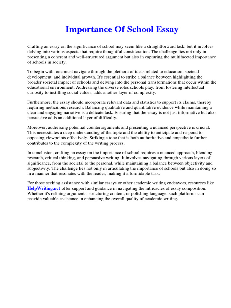 Importance of School Essay | PDF | Social Science | Science & Mathematics