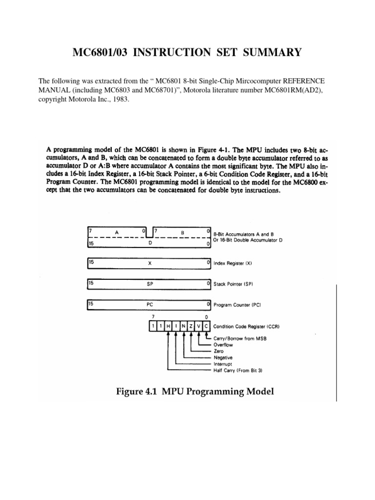 MC6801-6803 Instruction Set Summary | PDF