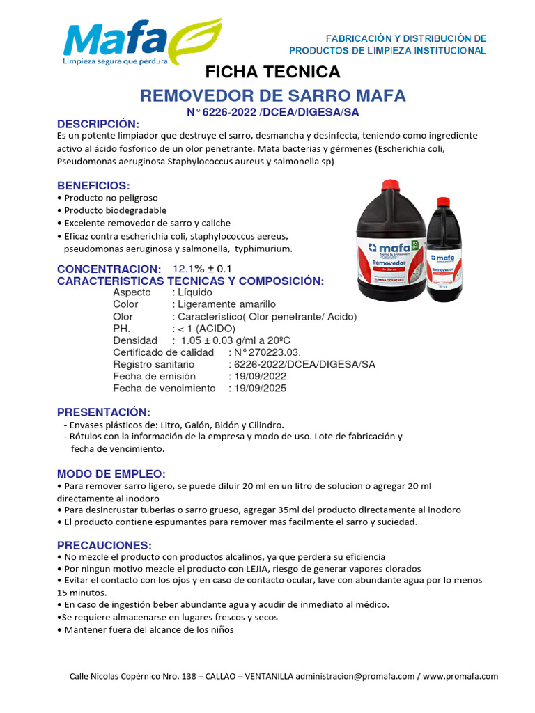 FT Removedor de Sarro Mafa | PDF