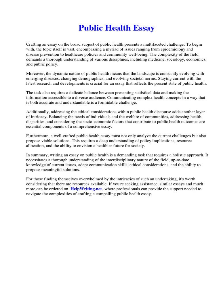 Public Health Essay | PDF | Public Health