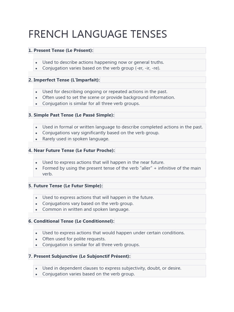 French Language Tenses | PDF