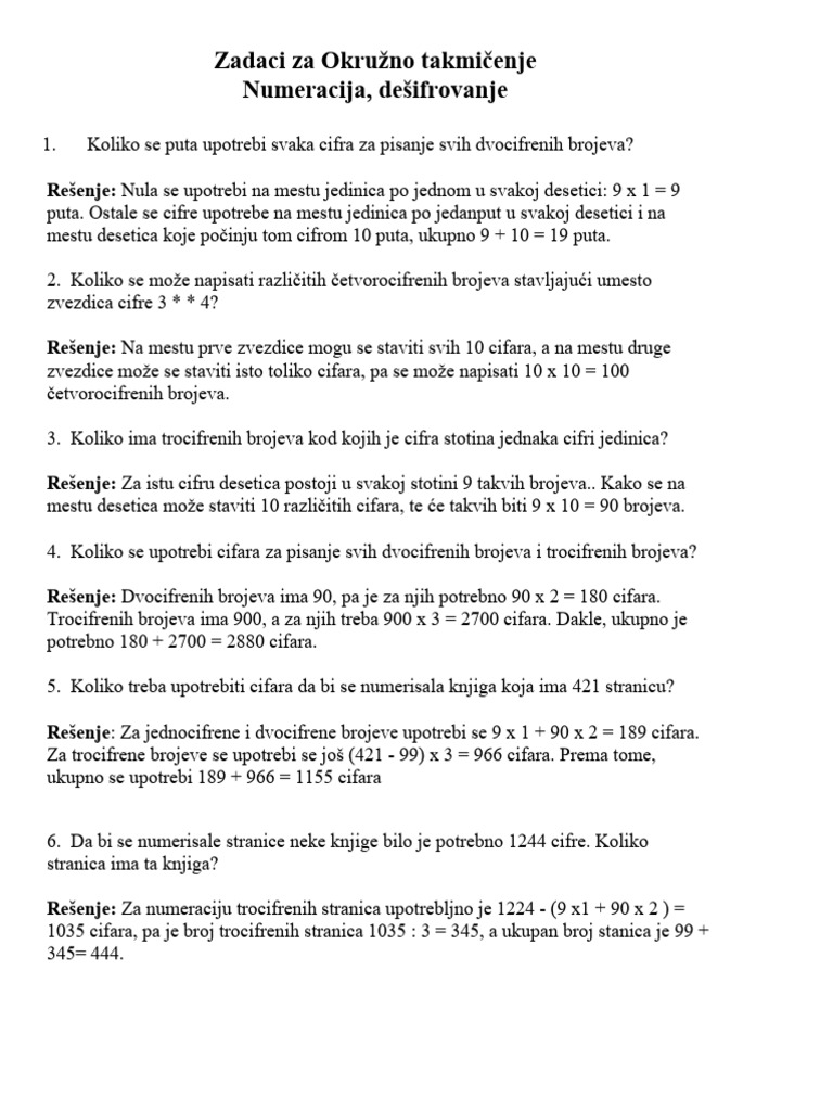Zadaci Za Okruc5beno Takmic48denje Numeracija I Dec5a1ifrovanje | PDF