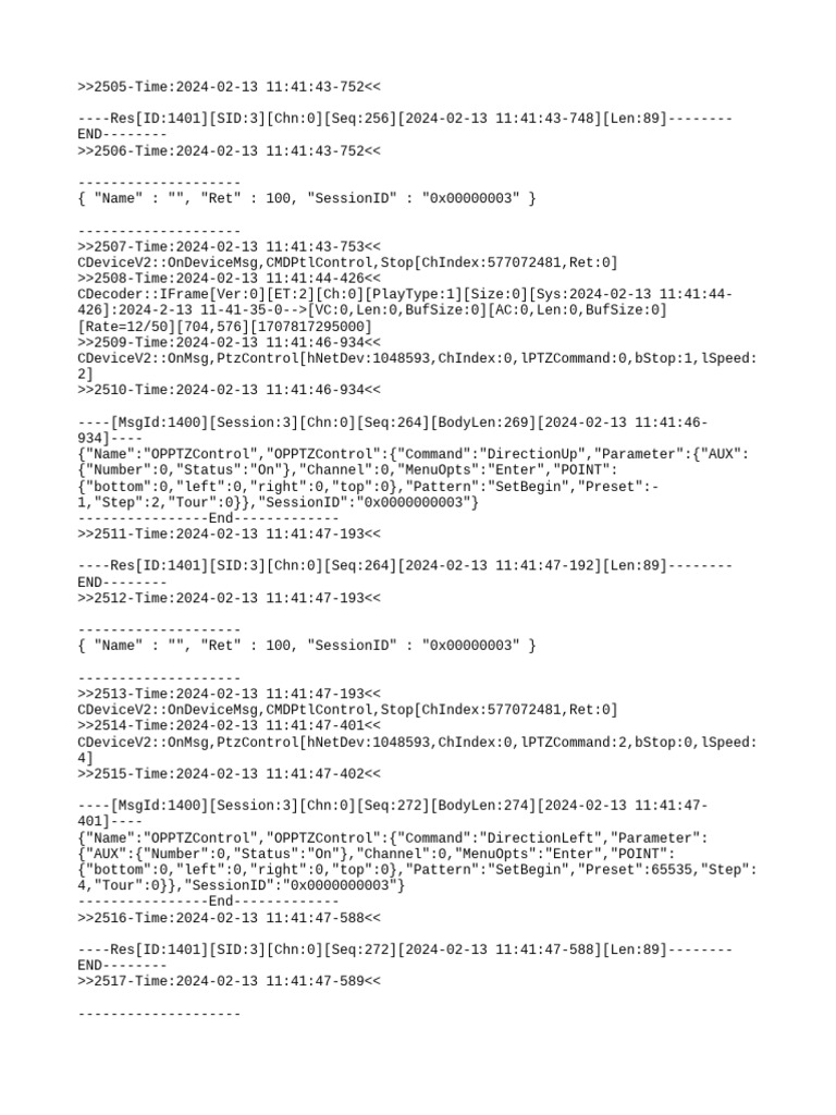 PTZ Control Command Log 2024 | PDF | Computing | Computer Engineering